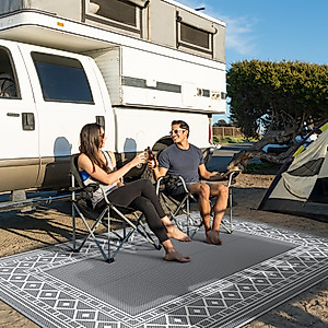 GENIMO Outdoor Rug 5'x8' for Patio Clearance, Reversible Plastic Straw Outdoor Area Carpet Waterproof, Camping Outside Mat for Outdoor Decor, RV, Deck, Camper, Balcony,Picnic Grey & White