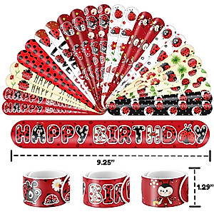 Cherisnowy 48 PCS Ladybug Party Favors 24PCS Tattoos Sticker 24PCS Slap Bracelets Wristbands Perfect for Themed Birthday Baby Showers or Classroom Rewards Ideal Decor and Gifts for Girls and Boys