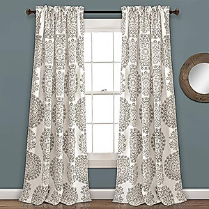 Lush Decor, Gray Evelyn Medallion Room Darkening Window Curtain Panel Pair, 84" x 52" + 2" Header, 84 in x 52
