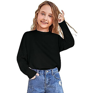 INFULEIMU Girls Sweaters Crewneck Long Sleeve Kids Christmas Sweater Winter Knit Chunky Pullover Jumper 5-14 Black