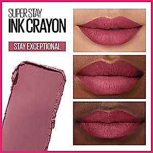 Maybelline Super Stay Ink Crayon Lipstick Makeup, Precision Tip Matte Lip Crayon with Built-in Sharpener, Longwear Up To 8Hrs, Stay Exceptional, Purple Beige, 1 Count