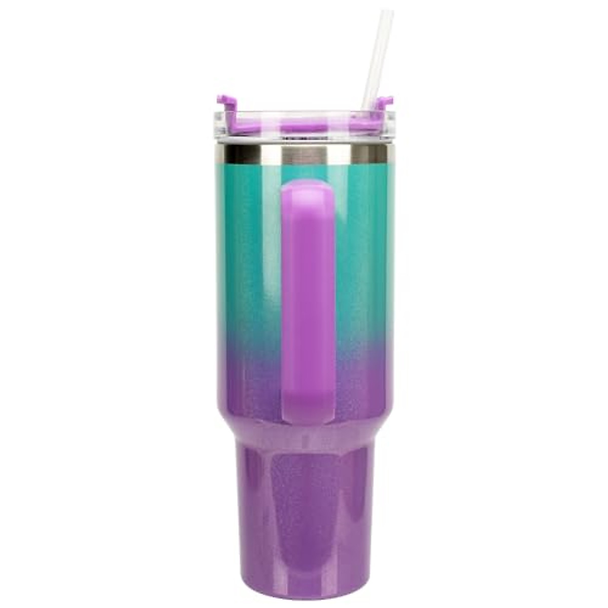 Elanze Designs Serenity Prayer Lord Grant Me Flowers 40 oz. Stainless Steel, Large Water Bottle Coffee Mug, Spill & Leak Resistant, Thermal Travel Tumbler with Handle, Lid & Straw, Teal/Purple