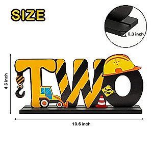 Haooryx Construction Truck Two Letter Sign Wooden Table Centerpiece for Boys, Two Years Old Baby 2nd Birthday Party Decorations, Construction Theme Party Supplies Baby Shower Decor Photo Props