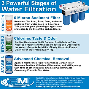 Applied Membranes Inc. 3-Stage Whole-House Water Filter Cartridge Replacements, Includes 10-Inch Sediment, Carbon, and Lead Filter Cartridges