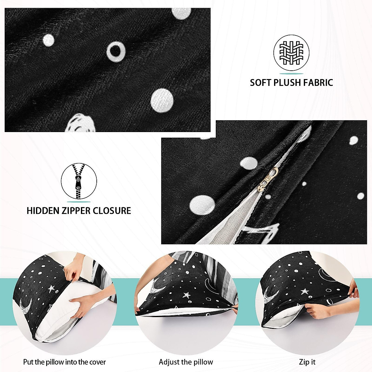 ALAZA Doodle Night Sky Moon Stars Plush Pillow Cases King Size Pillow Cover Soft & Warm Zippered Bed Pillowcase, 20 x 40 inch