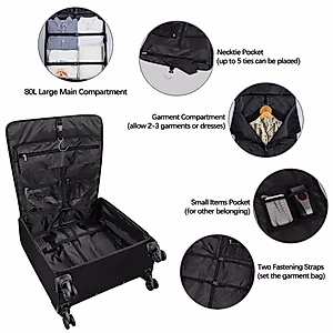 Bukere Rolling Garment Bags with Wheels for Travel, Wheeled Garment Luggage Bag with TSA Locks for Men and Women, 4 Spinner Wheels, Separate Suit Compartment, Checked-Large 26-Inch Suitcase