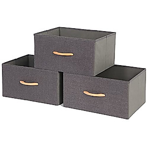 STORAGE MANIAC Storage Bins Extra Large, Foldable Storage Baskets with Handle, Fabric Clothes Storage Boxes for Shelves for Organizing Closet Shelf Nursery Toy 15.35"W x 11.4"D x 8"H, Grey 3-Pack