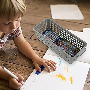 Doryh Long Plastic Basket Trays, Slim Pencil Organizer Grey, 6-Pack