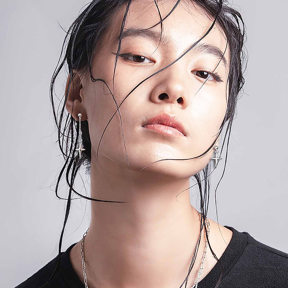 HZJCC Asymmetric Cross drop earring for women men White gold plated chain long earring geometry jewelry