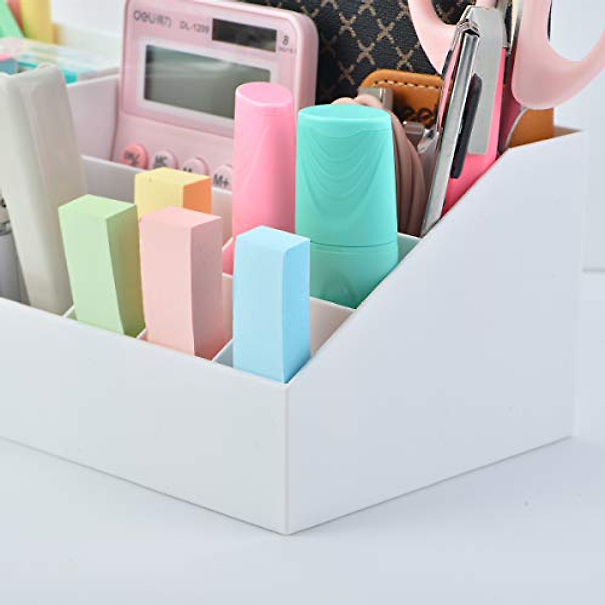 Citmage Desk Organizer Caddy with 12 Compartments Office Workspace Drawer Organizers Desktop Holder Plastic Stationery Supplies Storage Box for Pencils,Markers,Erasers,Pens,Sticky Notes(White)…