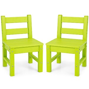 Costzon Kids Chair, 2PCS All-Weather & Heavy-Duty Children Learning Chairs w/Backrest for Playroom, Nursery, Backyard, Garden, Indoor & Outdoor Gift for Boys Girls, Waterproof Toddler Chair (Green)