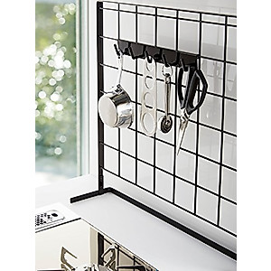 Yamazaki Home Grid Panel 5-Hook Accessory for Hanging Kitchen Utensils and Tools, One Size, Black