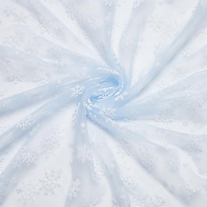 BENECREAT 1.09 Yard Snowflake Tulle Fabric, 69inch Light Blue Sheer Organza Fabric with Velvet Snowflake Pattern for Garment Accessorie, Veils Dress, Curtain Home Christmas Decorations