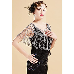 BABEYOND 1920s Shawl Wraps Beaded Net Evening Cap Wedding Bridal Shawl Scarf (Silver)