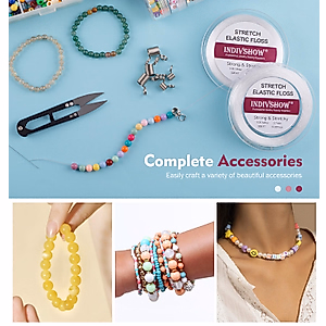 INDIVSHOW Elastic Bracelet String Cord Stretch Bead Cord with 6pcs Bead Stoppers and 1pc Big Eye Beading Needle for Jewelry Making and Bracelet Making White