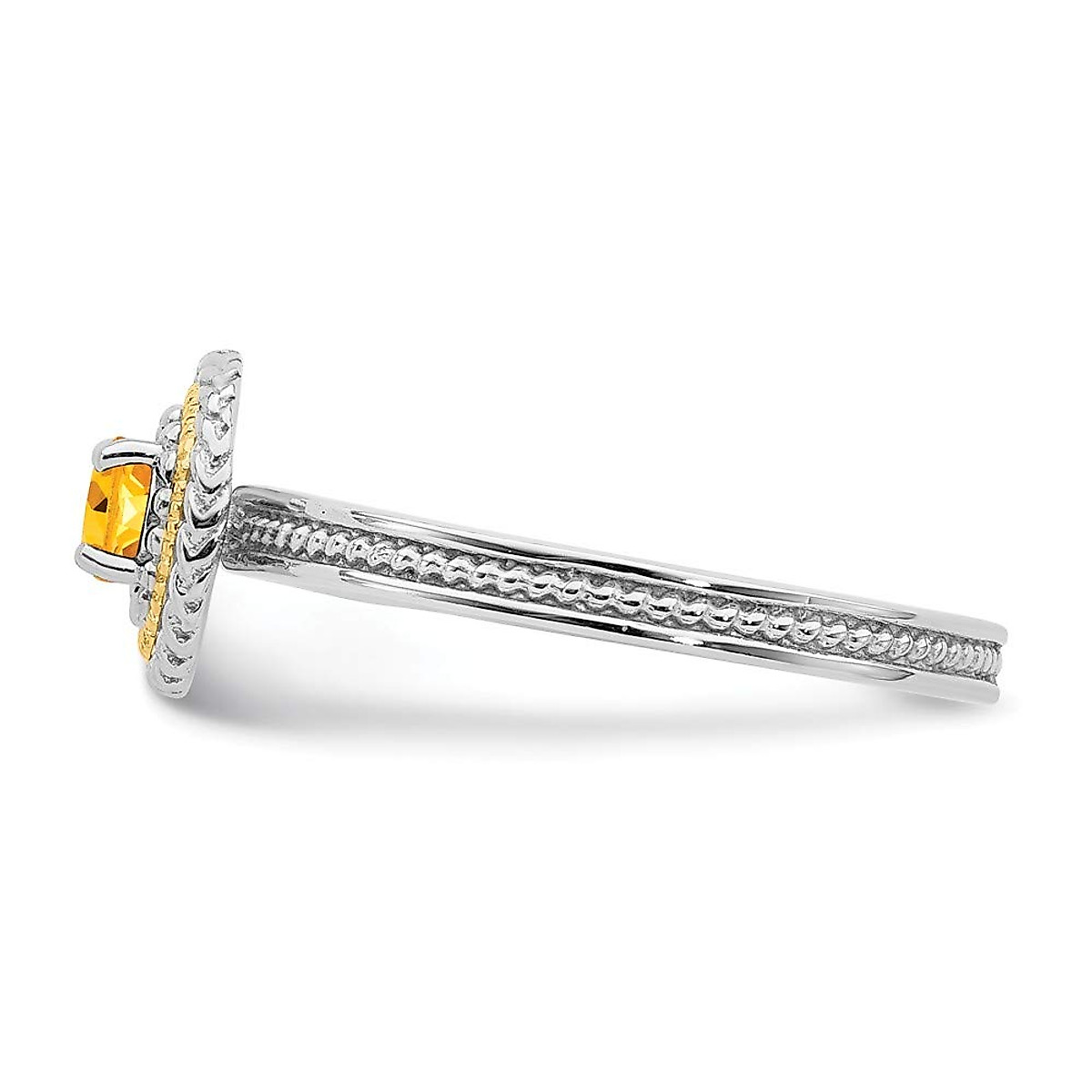 Solid 925 Sterling Silver and 14k Yellow Gold Stackable Citrine Yellow November Gemstone Ring Eternity Band Size 9