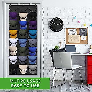 Dofilachy Hat Rack - Hat Organizer - Hat Racks for Baseball Caps, Visible Hat Holder - Baseball Hat Rack for Wall Door with 3 Hooks, 24 Deep Pockets