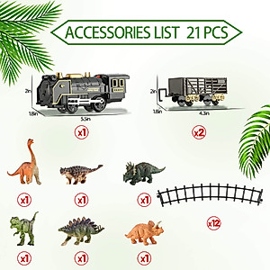 Dinosaur Toys Train Set for Boys with Tracks & 6 Mini Dinosaur Figures, Electric Train Sound & Light, Ideal for Dinosaur Birthday Decorations, Toddler Gift Toys for Kids 3-5 Dino Party Favor Supplies