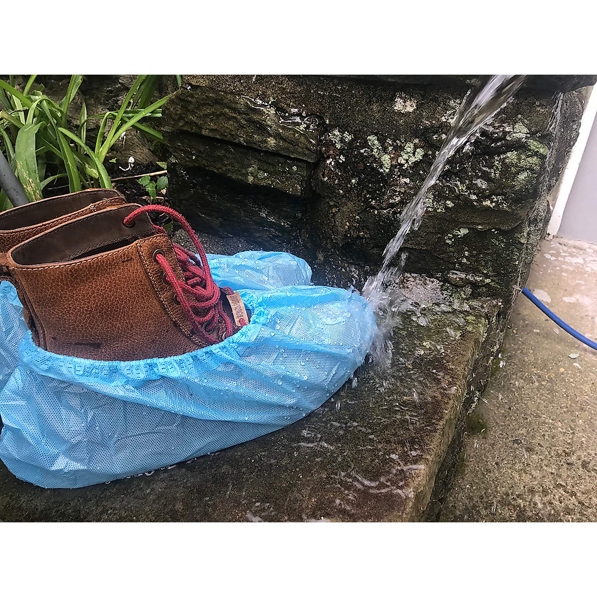 G & F Products X-Large WaterProof Premium 100 Pack (50 Pairs) Disposable Boot & Shoe Covers - Durable, Non-slip, Non-toxic, Recyclable, Blue, Stretchable Fits US Men Size 11 and UP