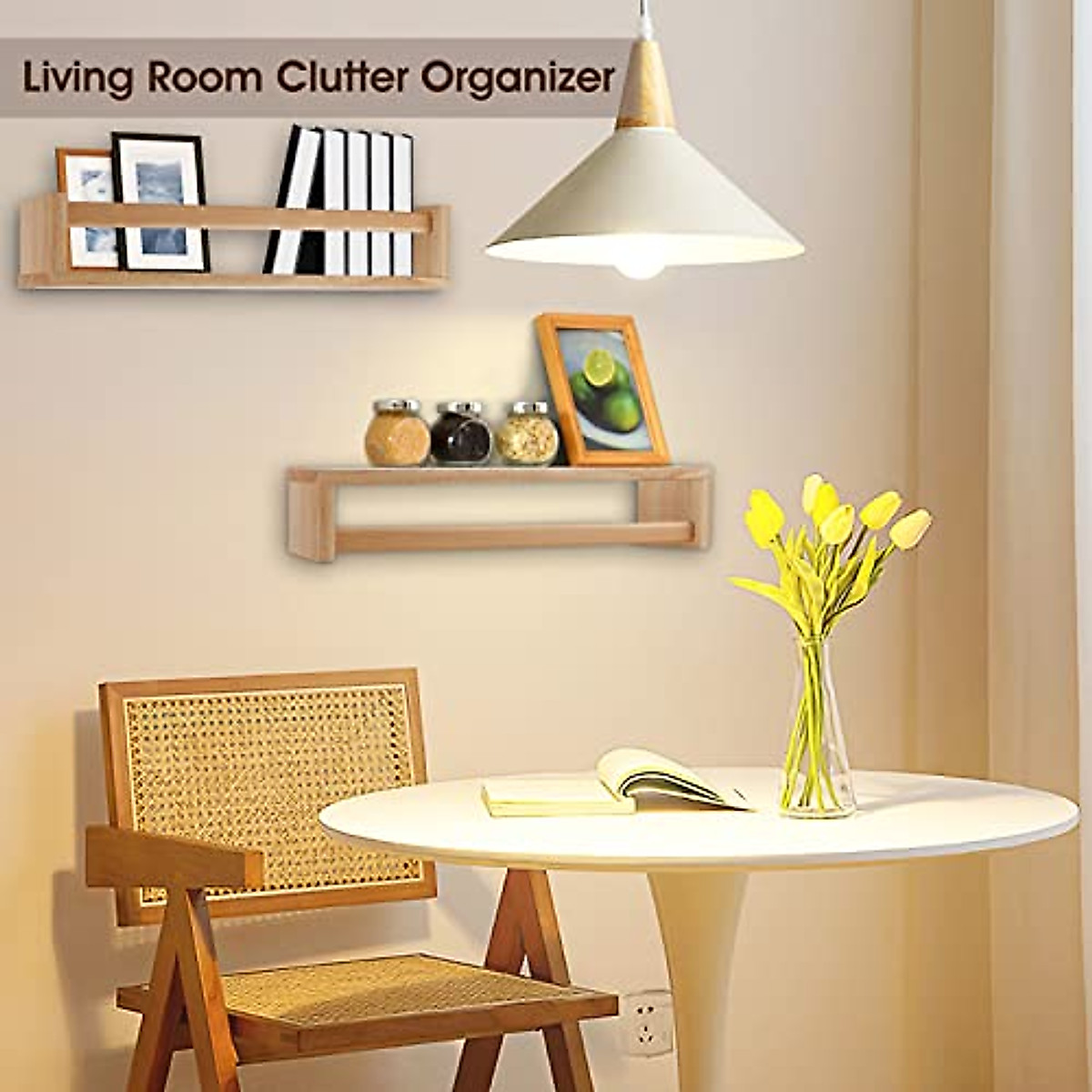 weiff Floating Shelves Set of 2, Wall Mount Bookshelves Rubber Wood Wall Decor Shelf for Kids Room, Bedroom/Bathroom/Living Room/Kitchen Storage & Decoration