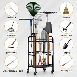 FZK Garden Tool Organizer,Garage Storage,Garden Tool Organizer for Garage,Yard Tool Organizer for Garage,Wheeled Garden Tool Rack,Up to 40 Long-Handled Garden Tool Storage,Garage Tool Organizer