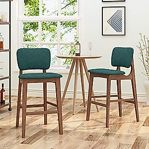 Christopher Knight Home Luella 42" Wooden Bar Chair with Fabric Seats (Set of 2), Dark Green and Walnut Finish