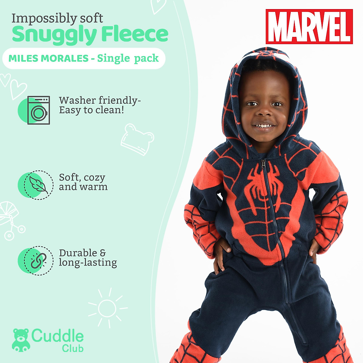 Cuddle Club Miles Morales Fleece Toddler Bunting Bodysuit - Miles Morales Toddler Clothes for Girl & Boy - Miles Toddler Onesie - Fleece Jumpsuit for Toddler - Miles Toddler Fleece Bunting 4T