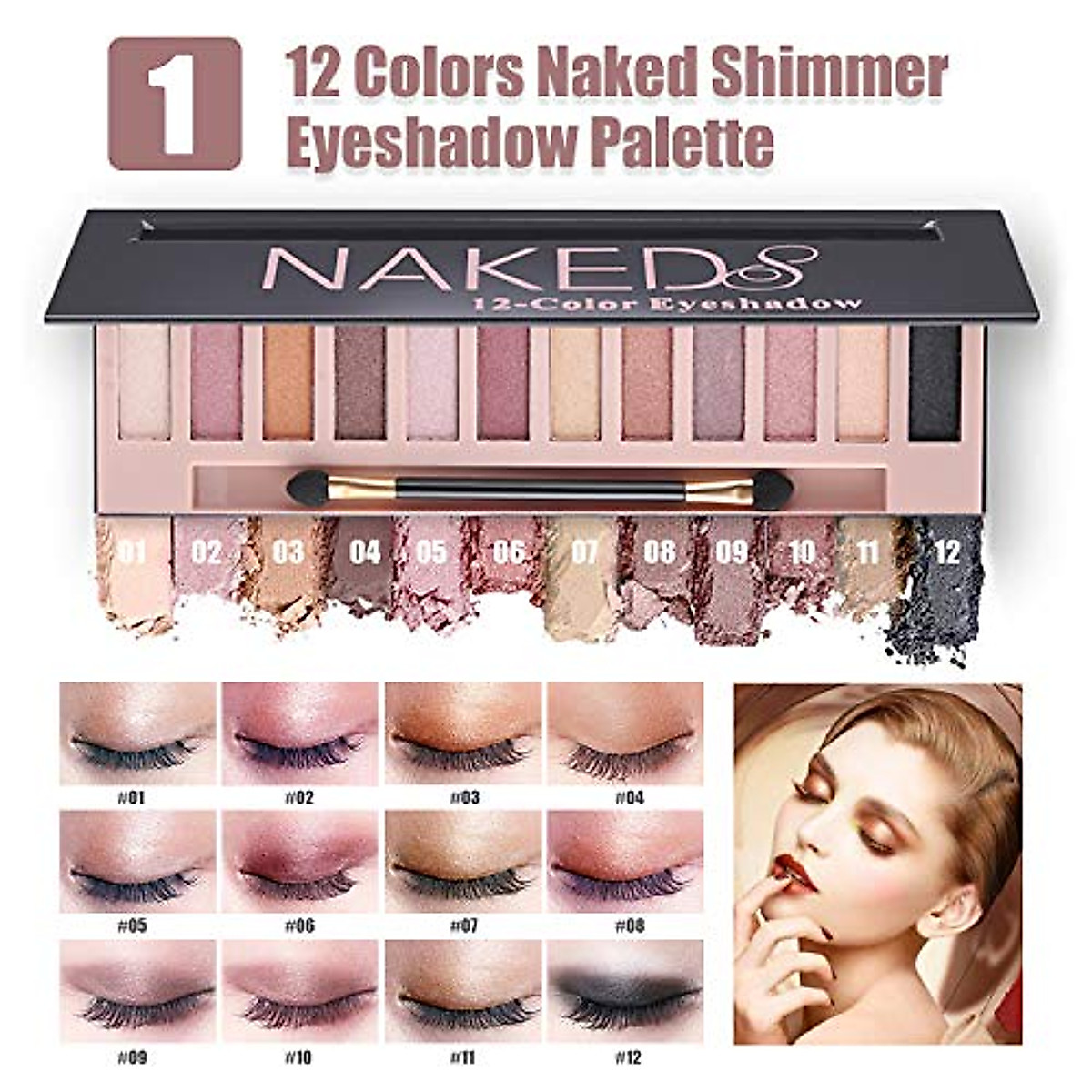 All in One Makeup Kit, Includes 12 Colors Naked Eyeshadow Palette, 5Pcs Makeup Brushes, Waterproof Eyeliner Pencils, Eyebrow Powder and Quicksand Cosmetic Bag, Gift Set for Women, Girls & Teens