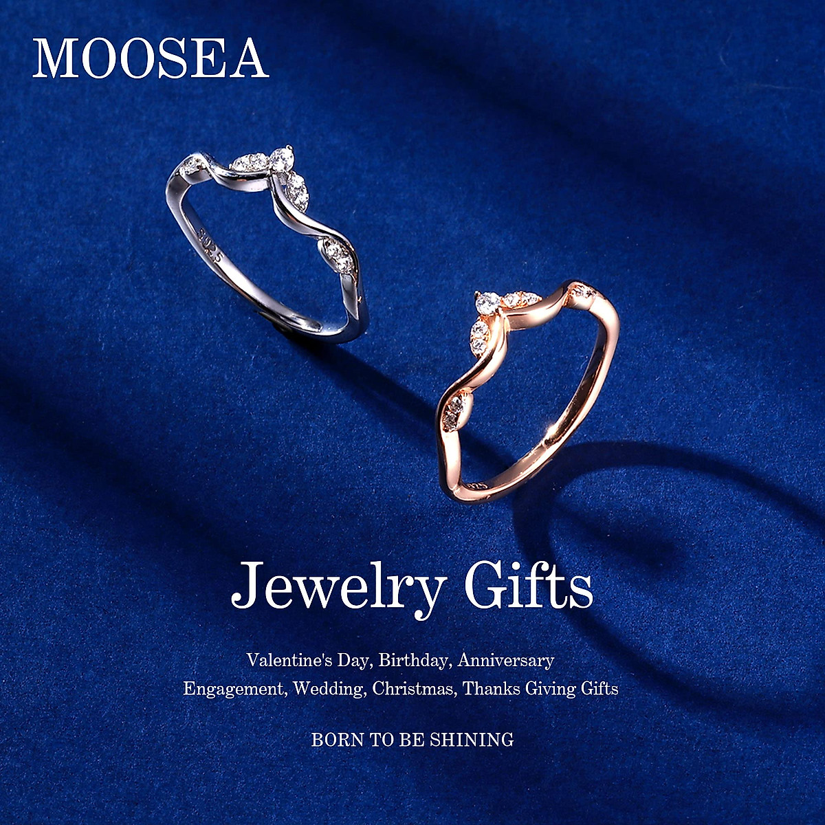 MOOSEA Moissanite Curved Stackable Rings for Women, D Color VVS1 Clarity Lab Created Diamond Anniversary Band 14K Yellow Gold Vermeil Unique Moissanite Contour Wedding Band for Women Eternity Rings