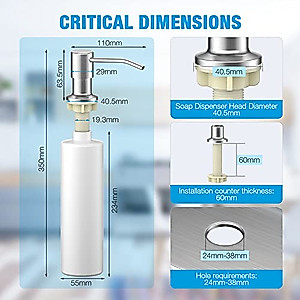 Built in Sink Soap Dispenser or Lotion Dispenser for Kitchen Sink Brushed Nickel Kitchen Sink Soap Dispenser Bar Sink Soap Dispenser with 17OZ Bottle