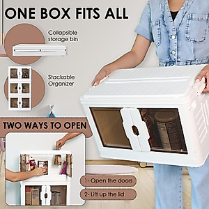 Keszi's Choice 3 Tier Collapsible Plastic Storage Bins with Lids, Wardrobe Closet Organizer, Stackable Storage Bins, Foldable Plastic Storage Container with Doors and Lids 8.5 Gallon each (3 PACK)