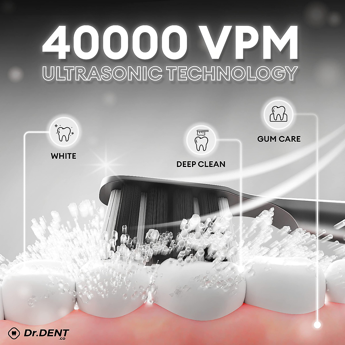 DrDent X Edition Sonic Electric Toothbrush - 8 Brush Heads - 5 Cleaning Modes with Smart Timer - Interdental and Tongue Cleaner Brush Head Included - One Charge Lasts 60 Days