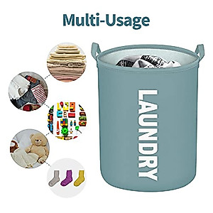 Consmos 2-Pack Collapsible Laundry Basket, Large Laundry Hamper with Handle, Freestanding Laundry Baskets Dirty Clothes Basket for Bedroom, Bathroom& College Dorm, Haze Blue