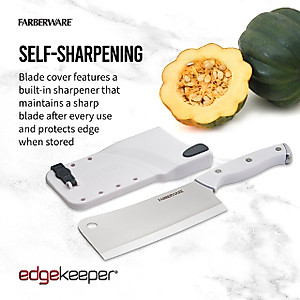 Farberware Edgekeeper Triple Riveted Cleaver Self-Sharpening Blade Cover, High Carbon-Stainless Steel Kitchen Ergonomic Handle, Razor-Sharp Knife, 6 Inch, White