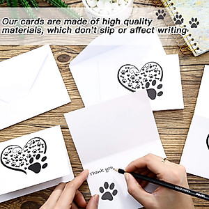 48 Pcs Paw Printed Note Cards Set, 24 Paw Printed Note Cards Heart Paw Thank You Card Paw Print Blank Greeting Card with 24 White Envelopes Animal Lovers Pet Shop Pet Birthday Party (Black and White)