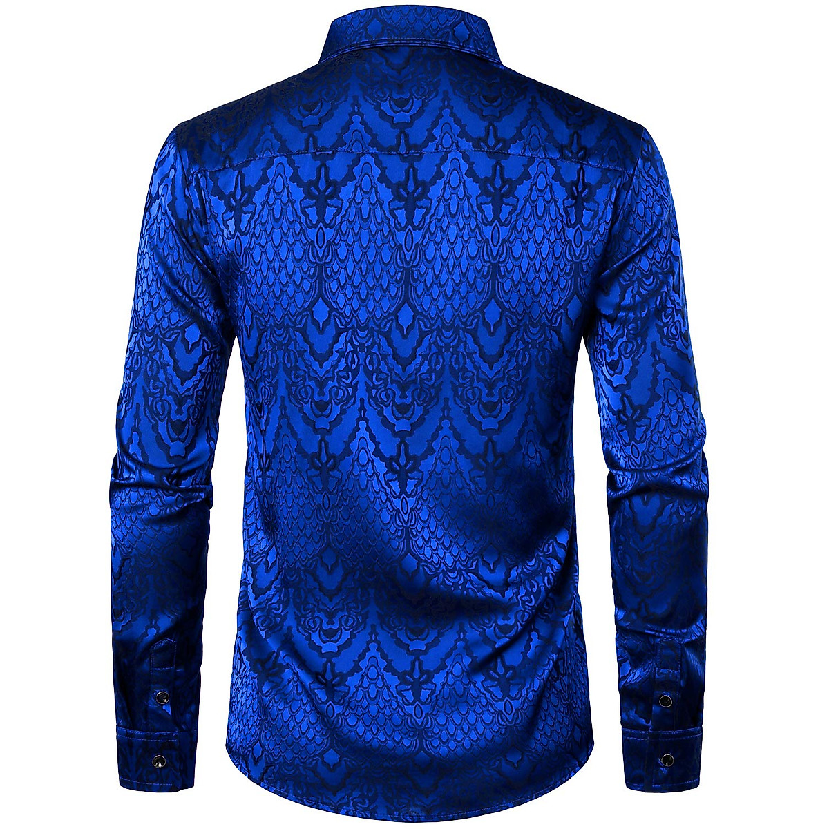 ZEROYAA Men's Hipster Slim Fit Long Sleeve Gothic Jacquard Button Up Dress Shirts for Party Prom ZLCL32-Royal Blue Large