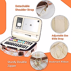 Large Bible Cover with Shoulder Strap, Bible Carrying Case with Handles, Bible Protective with Pen Slots, Bible Book Carrier Bible Accessories, Bible Case for Women, Bible Bag for Girl - Plaid