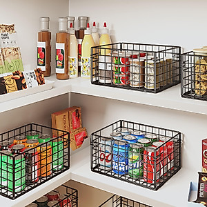 X-cosrack Foldable Cabinet Wall Mount Metal Wire Basket Organizer Pantry Basket with Handles - 4 Pack -12" x 9" X 6", Food Storage Mesh Bin for Kitchen Bathroom Laundry Closet Garage Patent Design