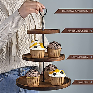 Earthyme 3 Tiered Serving Tray Stand - Rustic Wooden Tiered Cupcake Stand for Fruit and Sweets Display - Easy Assembly Decorative Tiered Tray for Home, Catering, Fruit and Sweets Display