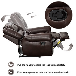 CANMOV Leather Recliner Chair, Classic and Traditional Manual Recliner Chair with Comfortable Arms and Back Single Sofa for Living Room, Brown