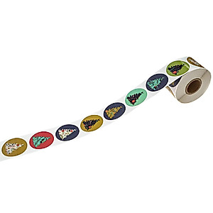 Patterned Holiday Trees Christmas Stickers / 8 Alternating Floral Holiday Tree Designs / 500 Christmas Labels / 1.5" Evergreen Tree Silhouettes