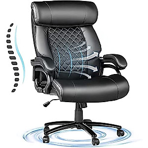 Big and Tall Office Chair, Computer Desk Chair with High Back, Office Chairs for Heavy People, PU Leather Home Office Desk Chair for Bedroom, 360°Rotating Heavy Duty Office Chair, Black