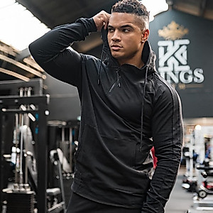 GYMELITE Men's 1/4 Zip Fashion Pullover Hoodie Athletic Workout Fit Cotton Blend Hooed Sweatshirts Casual Long Sleeve with Pockets(SOBK M Solid Black