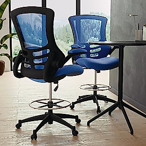 Flash Furniture Kelista Mid-Back Swivel Office Chair with Adjustable Seat Height, Ergonomic Mesh Desk Chair with Flip-Up Armrests, Blue