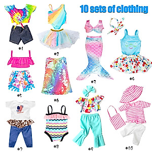 Fashion 10 Sets 18 inch Doll Clothes and Accessories Play Set inlcude Mermaid Shinning Dress Outfits Bikini Hat Handbag (No Doll)