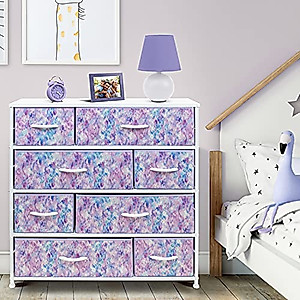 Sorbus Dresser for Kids Bedroom 8 Drawers - Storage Organizer Closet Furniture Chest for Girls & Boys, Nursery, Playroom, Clothes, Toys - Steel Frame, Wood Top, Tie-dye Fabric Bins (Tie-dye Purple)