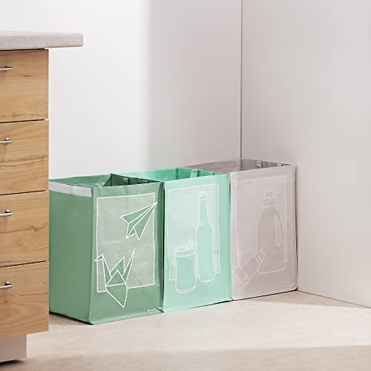 Navaris Recycle Bag Set (3 Pieces) - Reusable Recycling Bags to Separate Paper, Plastic, Glass - Recycling Bins Sorter Bin Organizer for Kitchen, Home