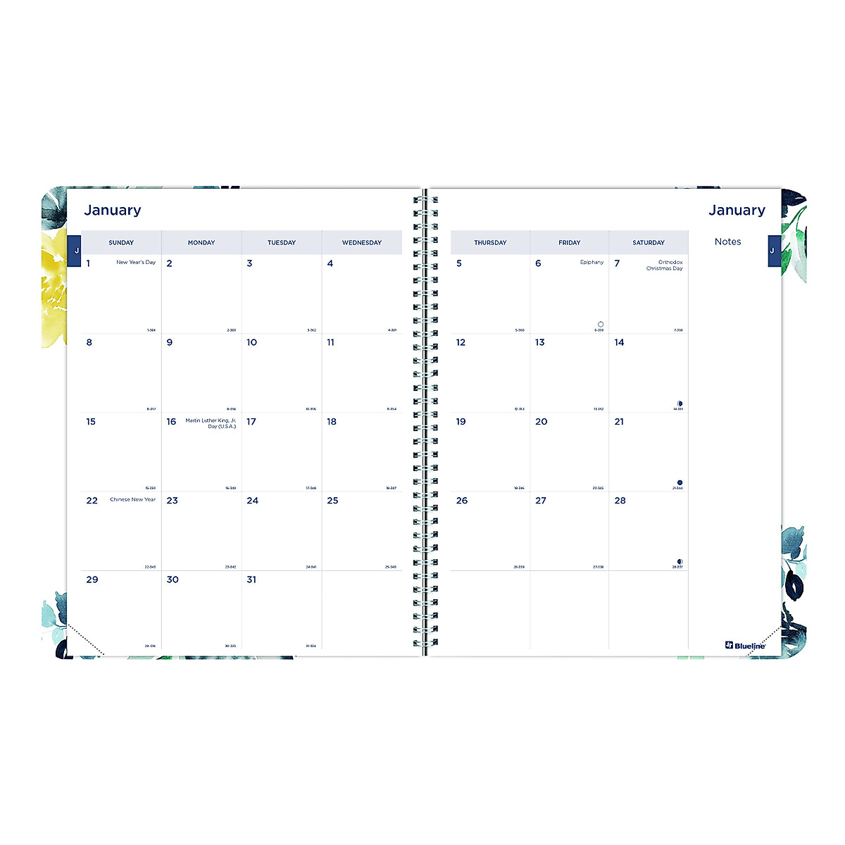 Blueline Monthly 14-Month Planner, Floral Watercolor Artwork, 11 x 8.5, Multicolor Cover, 14-Month (Dec to Jan): 2022 to 2024