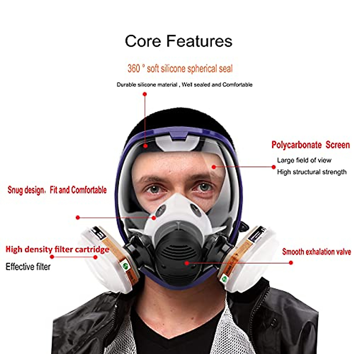 AUWOD 17in 1 Reusable Full Face Respirator Widely Used in Paint Sprayer, Chemical,Woodworking,Dust Protector