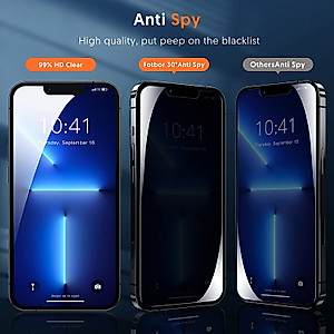 Fotbor [3+3 Pack] iPhone 13 Pro Max Privacy Screen Protector with Camera Lens Protector, Anti Spy Private Full Coverage Bubble Free 9H Hardness Tempered Glass Film 6.7 Inch with Easy Installation Kit